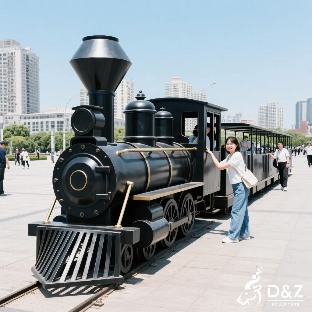 Vintage Industrial Metal Train Sculpture For Outdoor Art DZN460